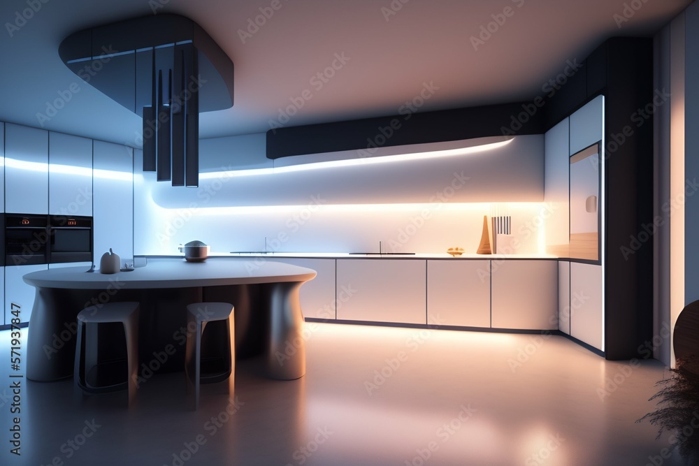 Futuristic minimalistic kitchen, interior, neon, glow, zaha hadid ...