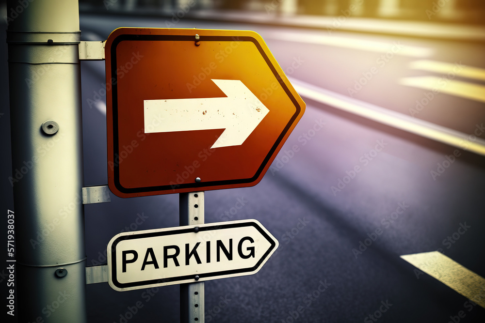 Car parking lot direction sign with arrow symbol, transport information ...