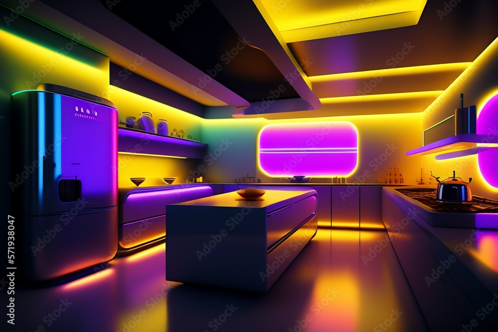 Futuristic minimalistic kitchen, interior, neon, glow, zaha hadid ...