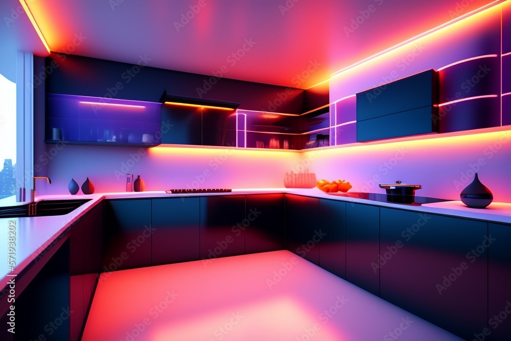 Futuristic minimalistic kitchen, interior, neon, glow, zaha hadid ...
