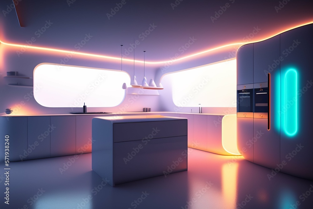 Futuristic minimalistic kitchen, interior, neon, glow, zaha hadid ...
