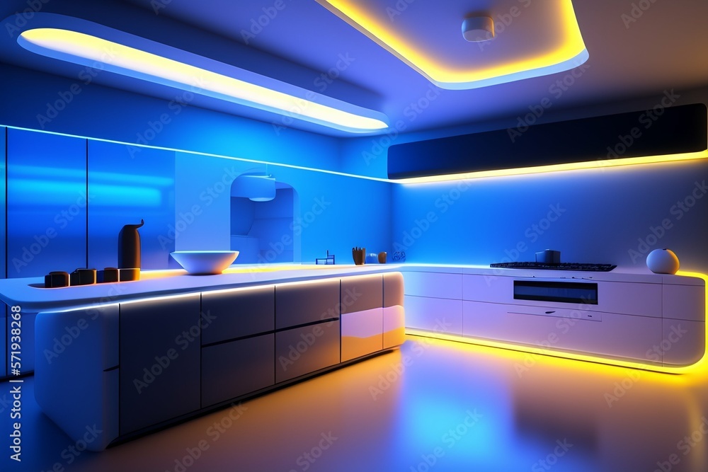 Futuristic minimalistic kitchen, interior, neon, glow, zaha hadid ...