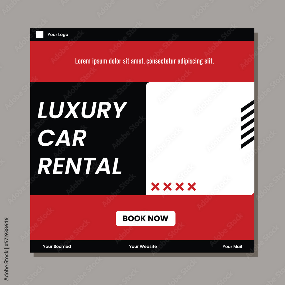 editable square banner template. Car rental banner with black and red ...