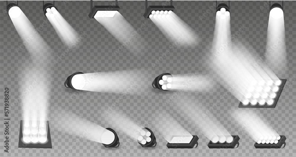 Stadium spotlights. Football field directional light sources, realistic ...