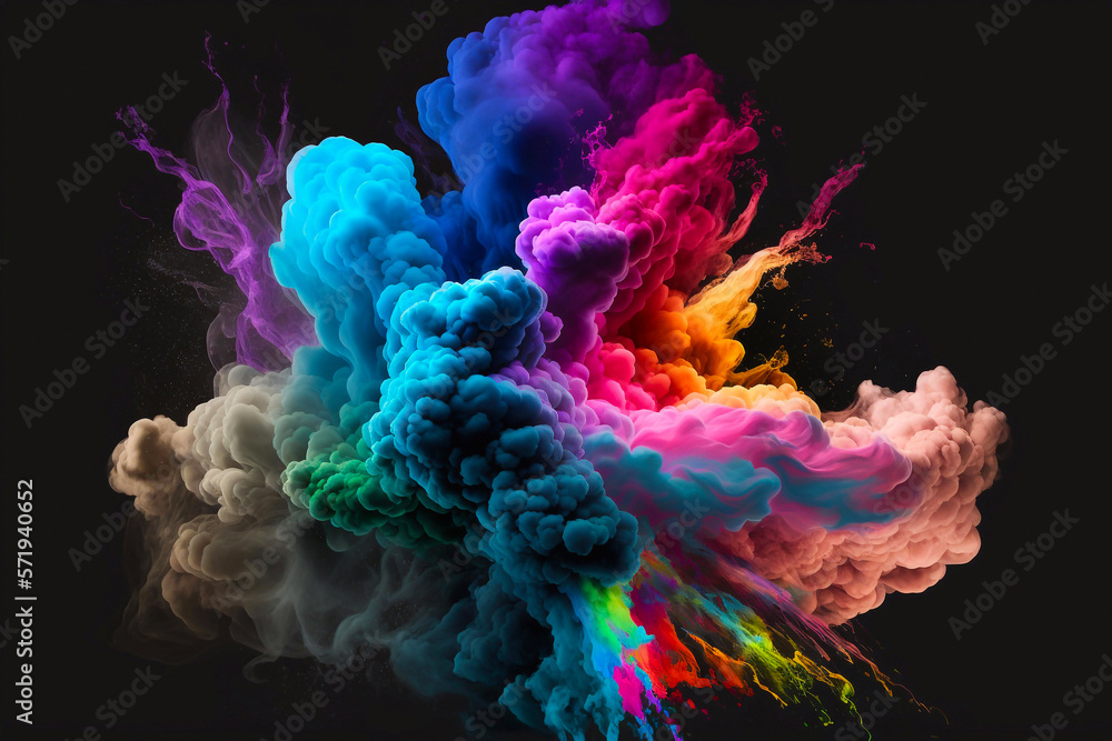 Multi color powder explosion isolated on black background. Generative ...