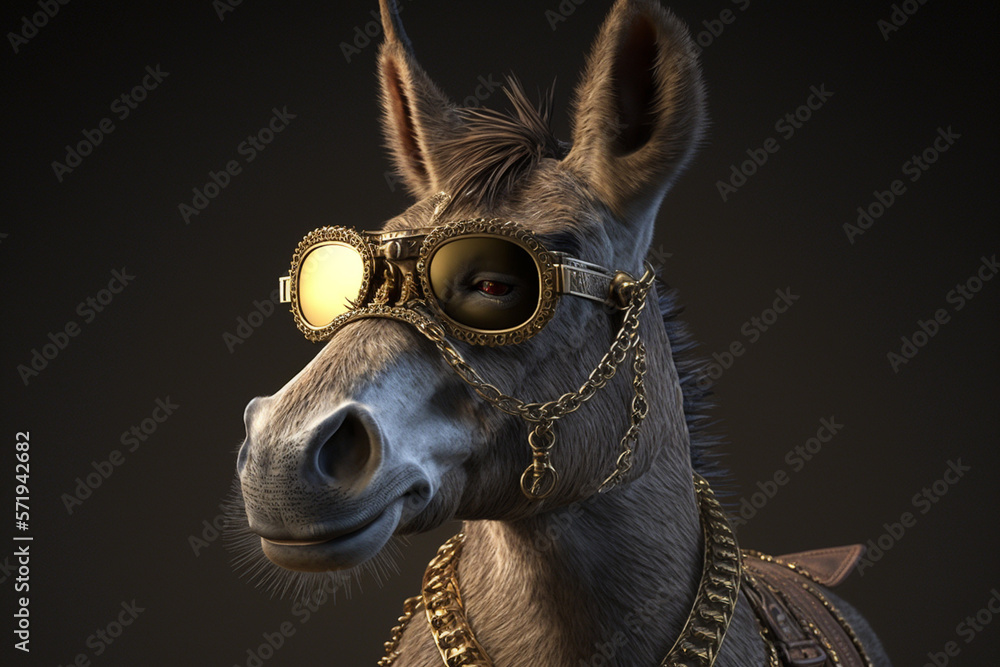a rich donkey with glasses and gold chains, created by a neural network ...