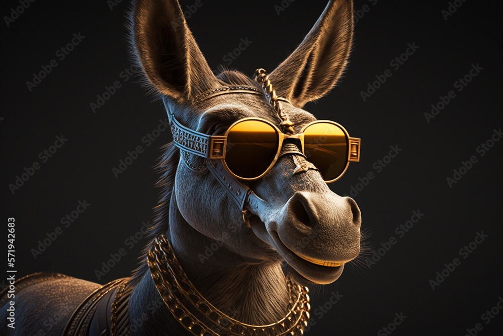 a rich donkey with glasses and gold chains, created by a neural network ...