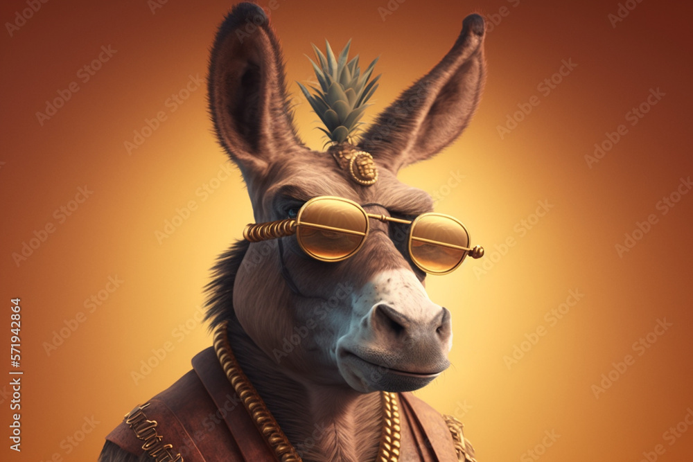 a rich donkey with glasses and gold chains, created by a neural network ...