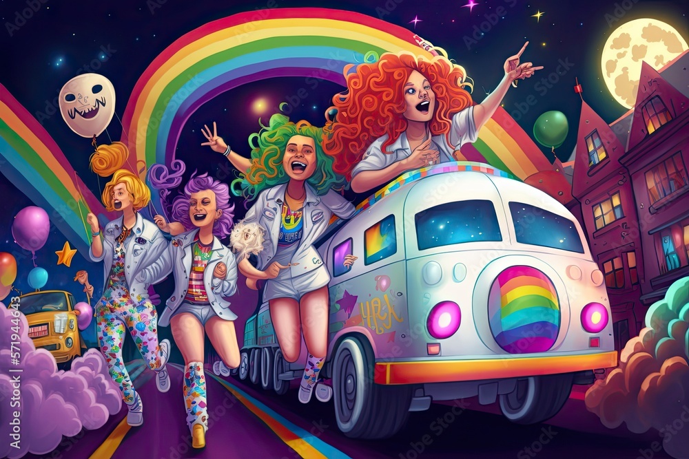 Generative AI illustration. People at the gay pride party Stock ...