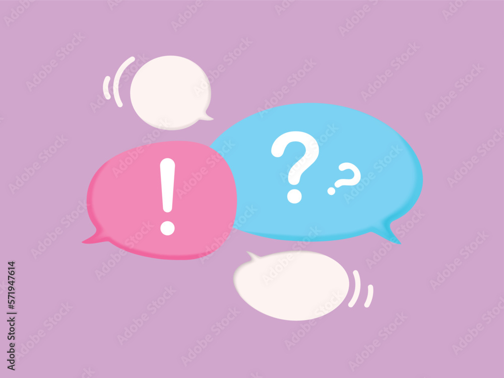3d QA Speech bubble with question and exclamation mark icon. Talk message box with question sign ...