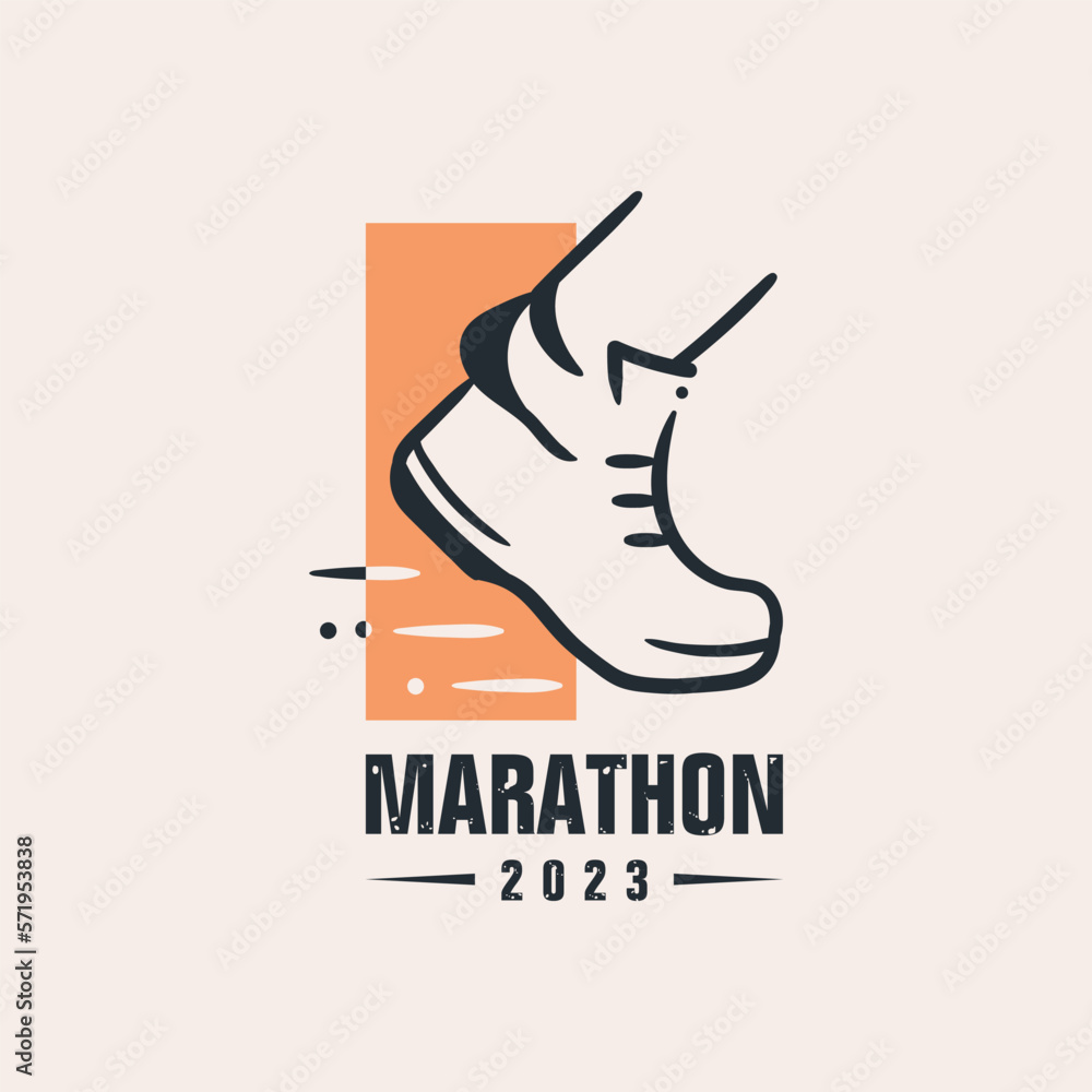 Marathon running logo design template hand drawn vector drawing ...