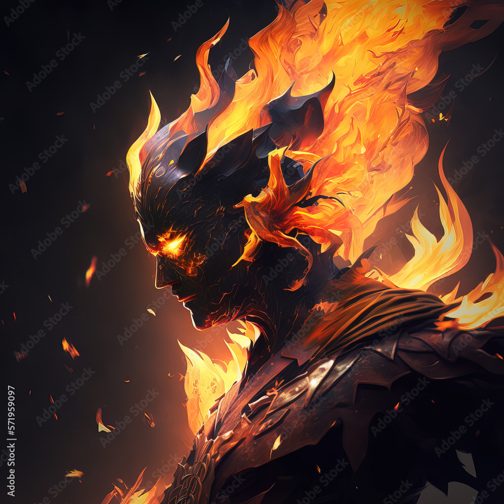 Monster human body with fire flame and aura emerge from inside demon. Generative AI Stock ...