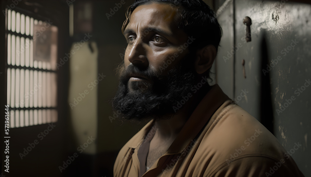 Prisoner wearing Inmate Uniform in Prison, Jail feeling Remorse and ...