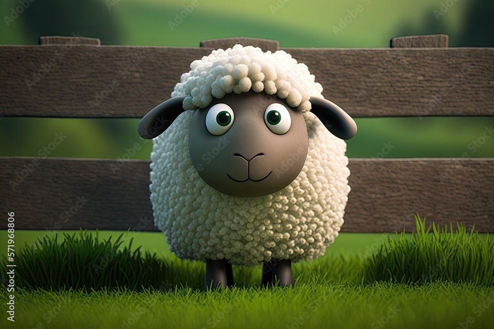 Cute Cartoon Sheep in a Meadow (Created with Generative AI) Stock ...