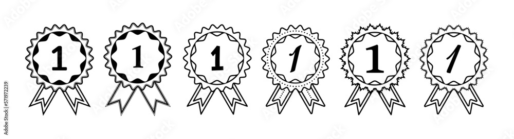 First prize award winner victory label set on white background ...