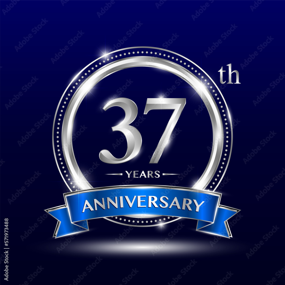 37th Anniversary logo with retro style, silver color ring design and ...