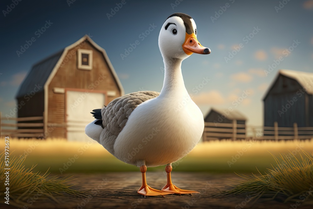 Cute Cartoon Goose on a Farm (Created with Generative AI) Stock ...