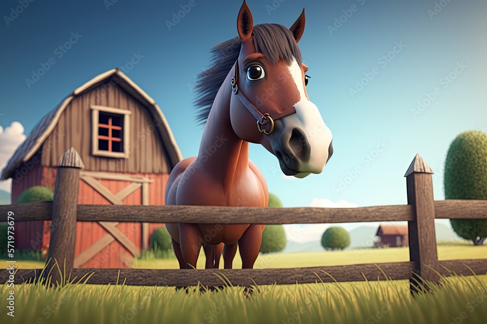 Cute Cartoon Horse on a Farm (Created with Generative AI) Stock ...