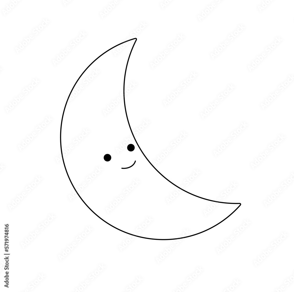 Vector isolated one single cute crescent moon with eyes and smile ...