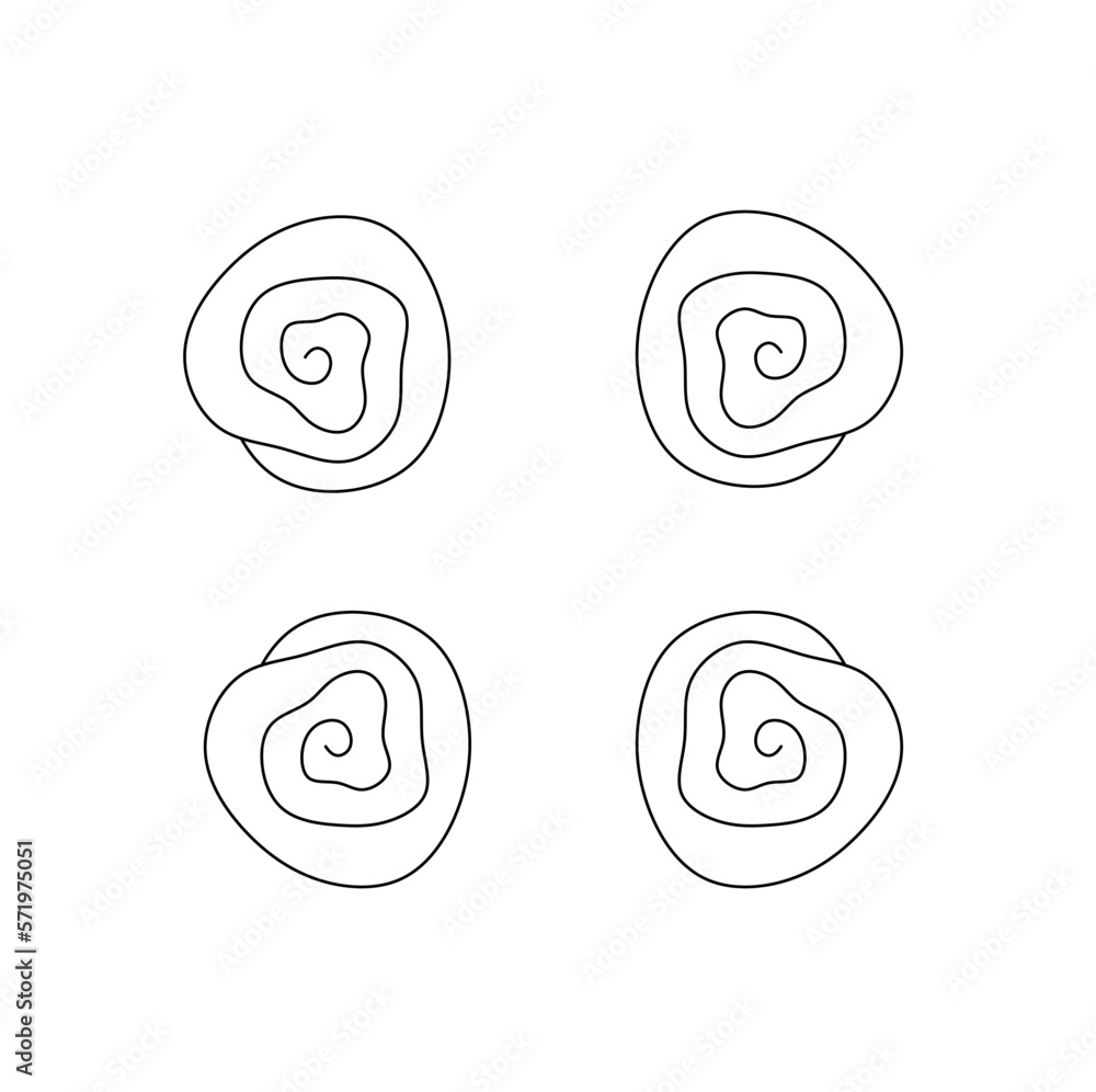 Vector isolated four spiral roses flowers buds set colorless black and ...