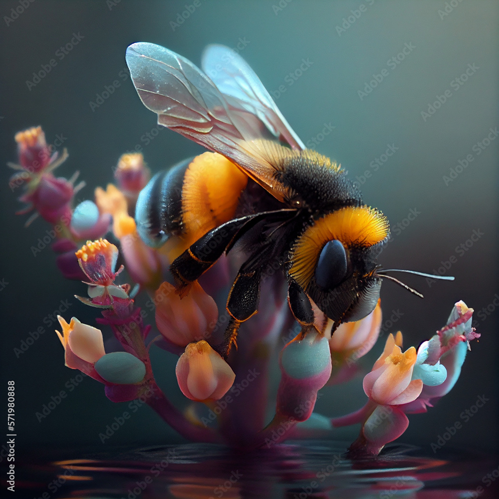 Ilustrace „illustrations of bees eating flower essence, honey bees ...