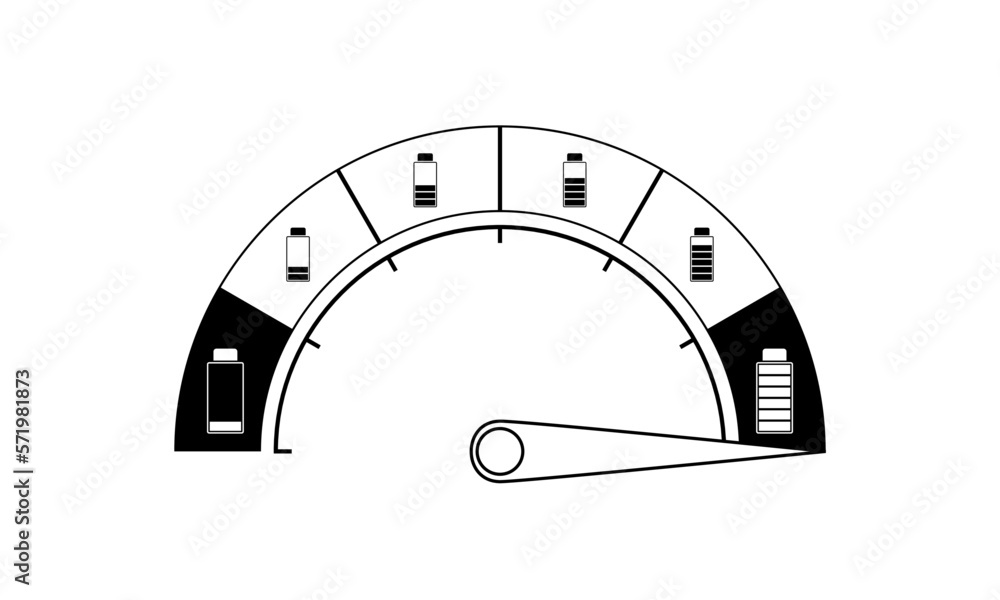 Electric car dashboard meters, battery level indicator. Black ...