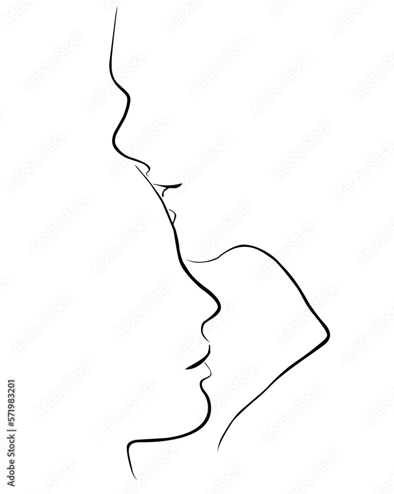 Two person of man and women kissing, minimalist design, line art design ...