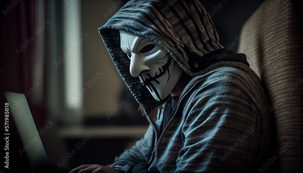 Hacker young boy in with his popular mask Image created with Generative ...