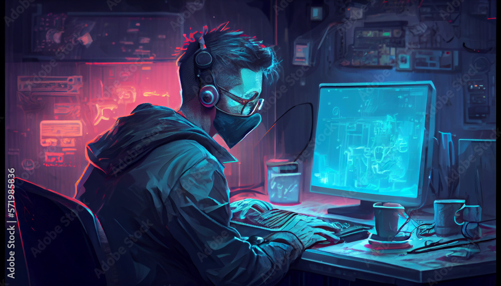 Hacker young boy playing code in powerful computer Image created with ... Hacker young boy playing code in powerful computer Image created with ...