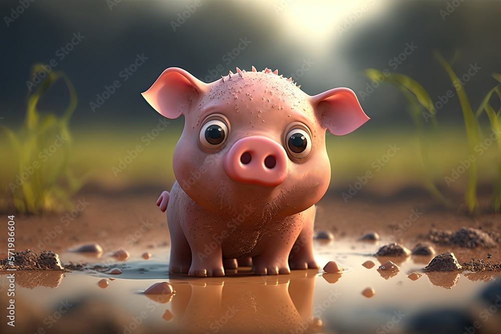 Cute Cartoon Pig on a Farm (Created with Generative AI) Stock Illustration | Adobe Stock