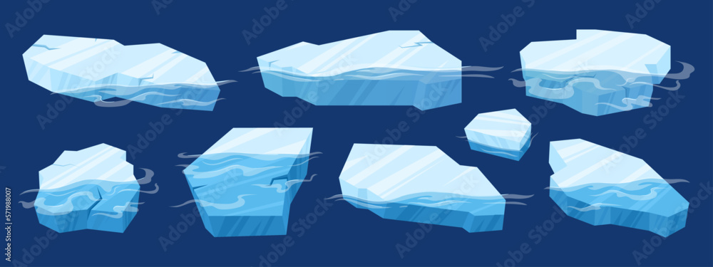 Floating ice. Cartoon frozen blocks of ice, arctic glaciers and ...