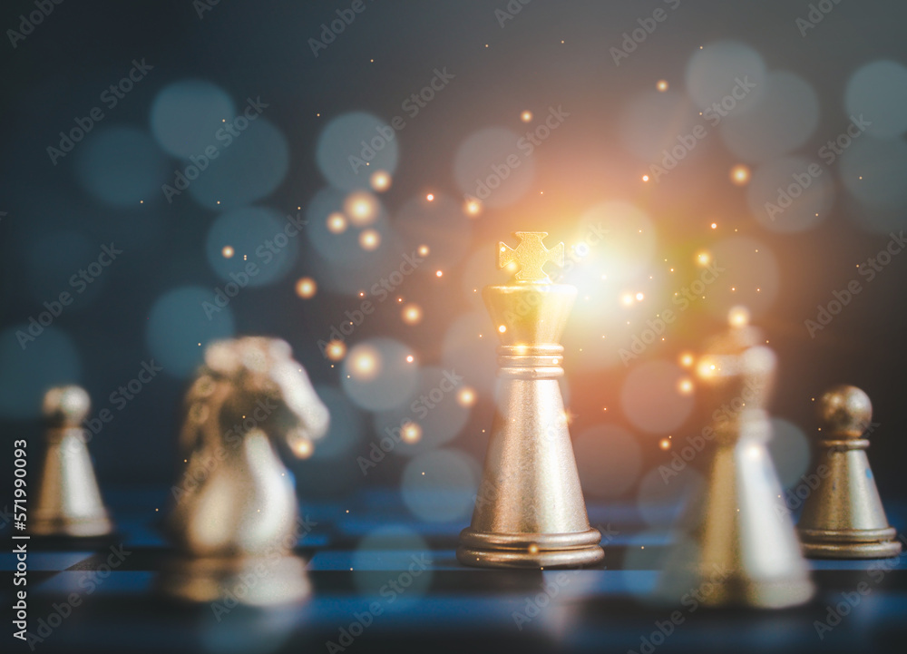 Disruption and leadership concept. Stand of golden king chess Winner of ...