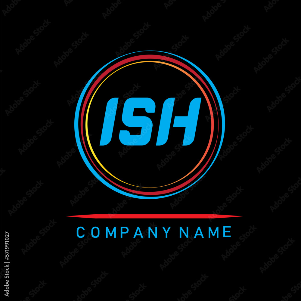 ISH letter logo design. ISH letter in circle on black background. ISH ...