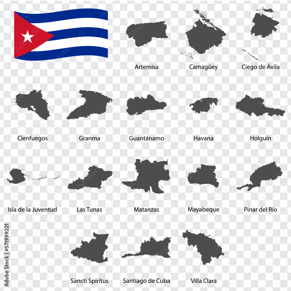 Sixteen Maps Provinces of Cuba - alphabetical order with name. Every ...