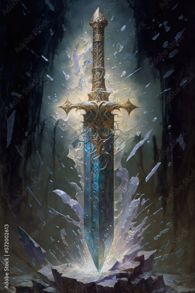 Ilustrace „enchanted sword, imbued with magic that grants the wielder ...