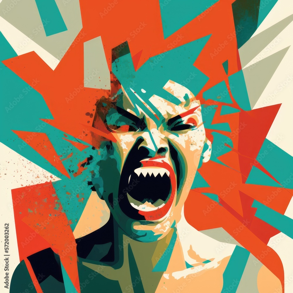 Digital collage modern art of human emotions, angry enraged indignant ...