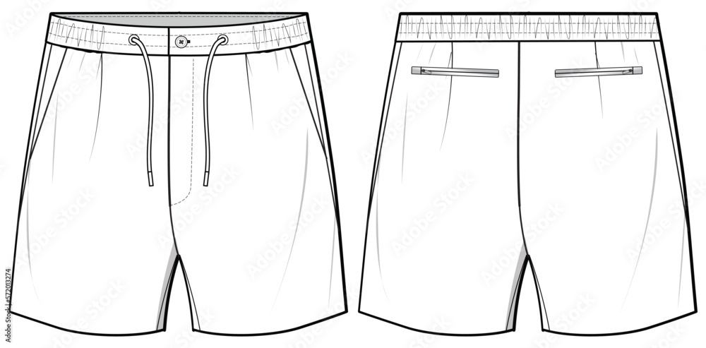Vetor de Men's Sports Sweat shorts design front and back view flat ...