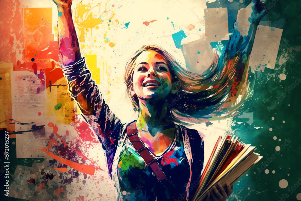 Student succeeding in a school exam. Happy girl in college. Young ...