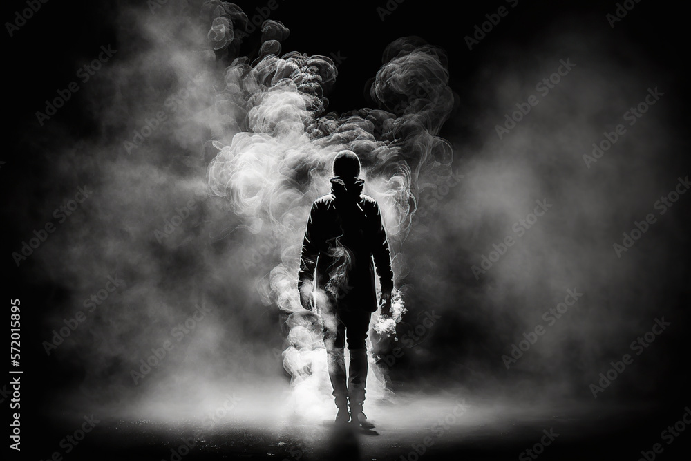 Ilustración de la silueta de un hombre atravesando una nube de humo ...