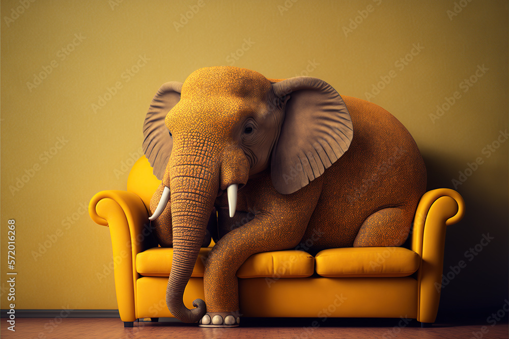 Ilustración de un elefante sentado en un sofá amarillo. Generative AI ...