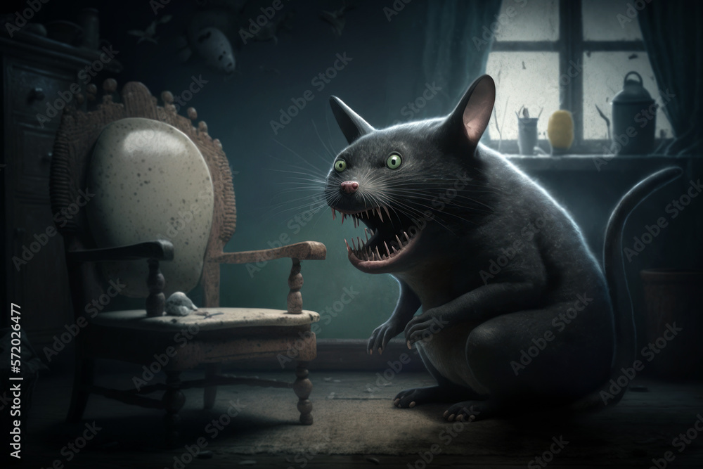 cat rat horror fantasy ratcat hungry dirty livingroom mouth open big ...