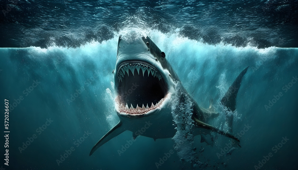 Scariest Realistic shark founf deep in the ocean. ilustração do Stock ...