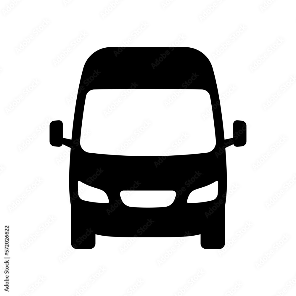 Van icon. Minibus. Black silhouette. Front view. Vector simple flat ...