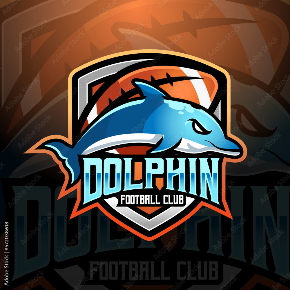 dolphin mascot american football and rugby team logo design vector with ...