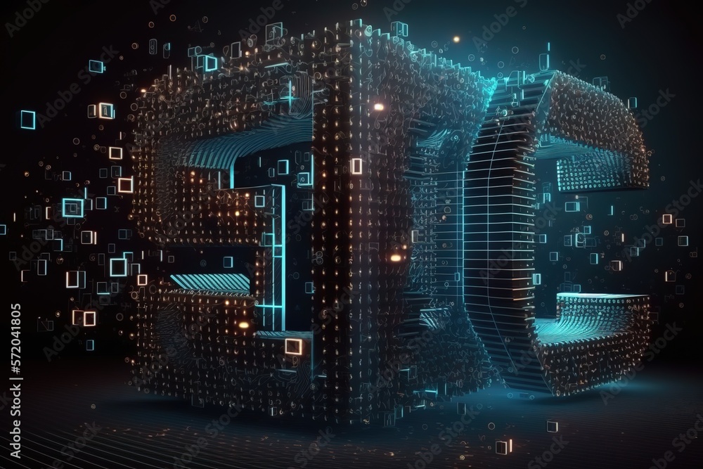 3d abstract tech background. Floating Numbers HUD Background. Matrix particles grid virtual ...