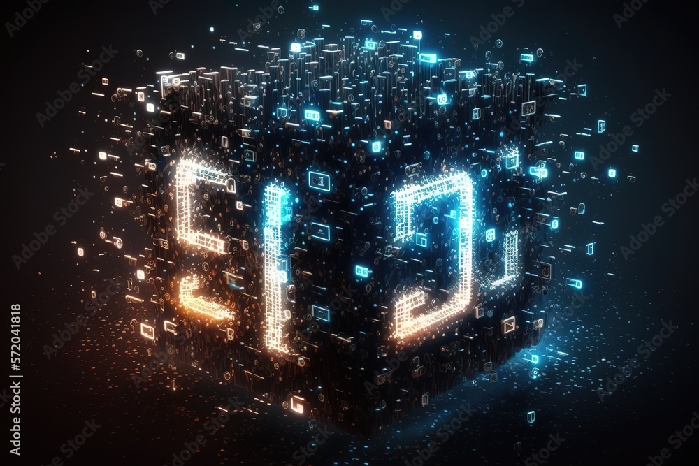 3d abstract tech background. Floating Numbers HUD Background. Matrix particles grid virtual ...