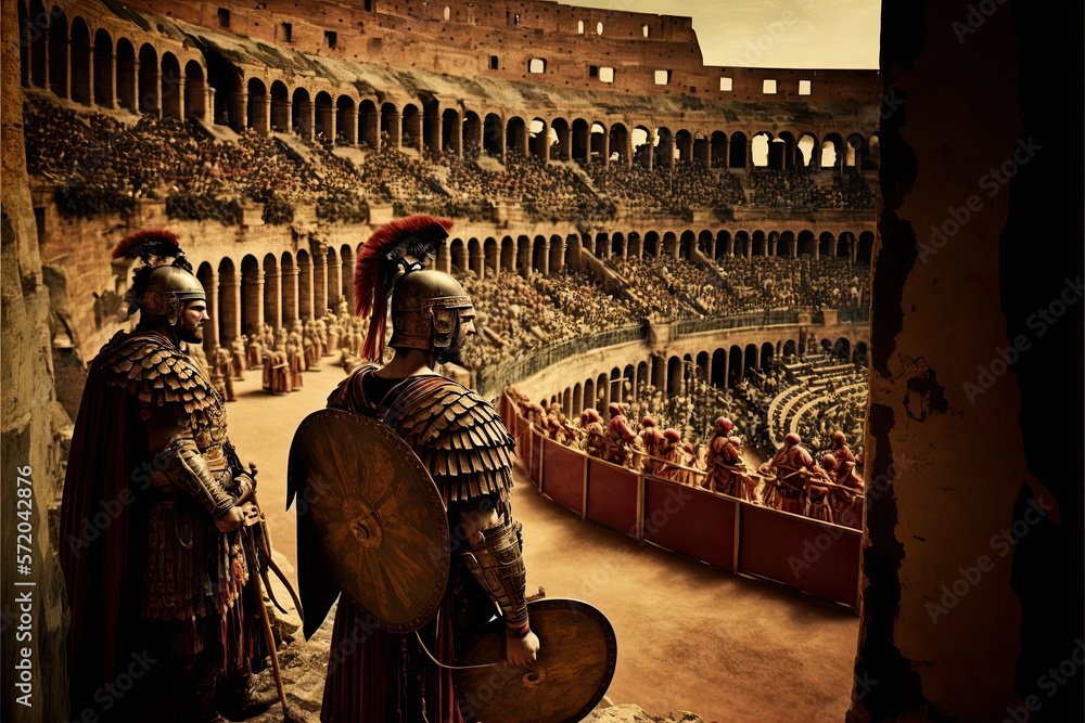 A nostalgic image of a day in the Roman Empire, gladiators in the ...