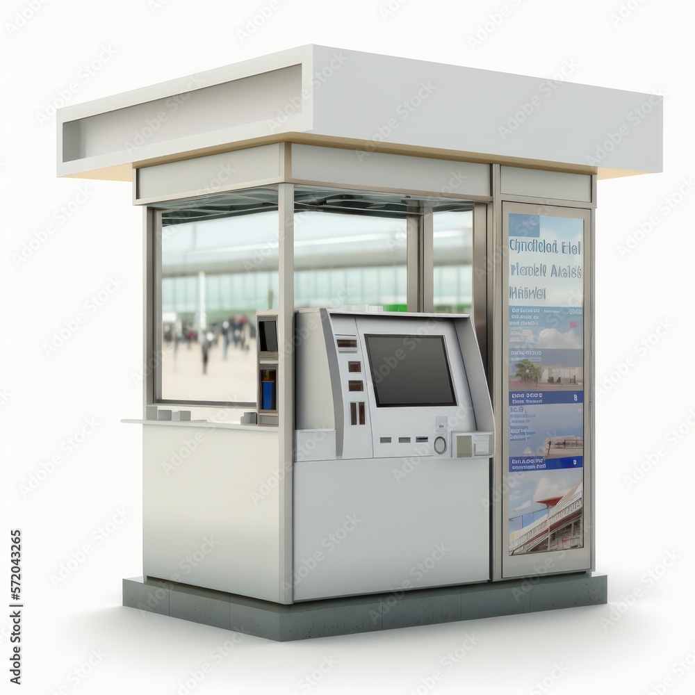 Detailed illustration of an airport check-in parking kiosk booth ...