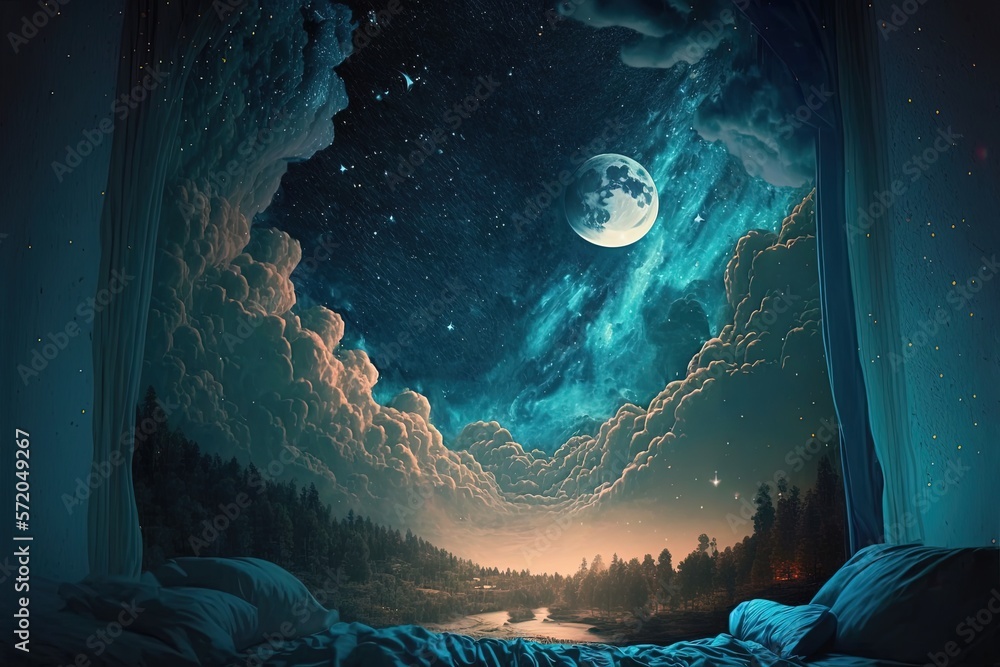 galaxy sky view through big bedroom windows, midnight time, idea for ...