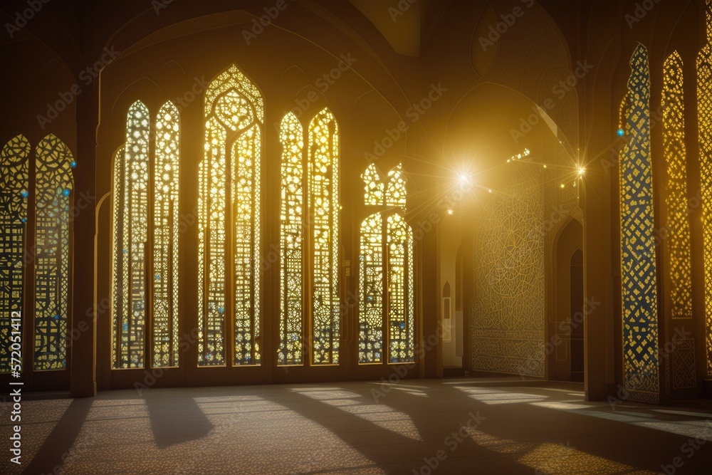 Islamic background painting. Mosque and shadows. Light rays from mosque ...